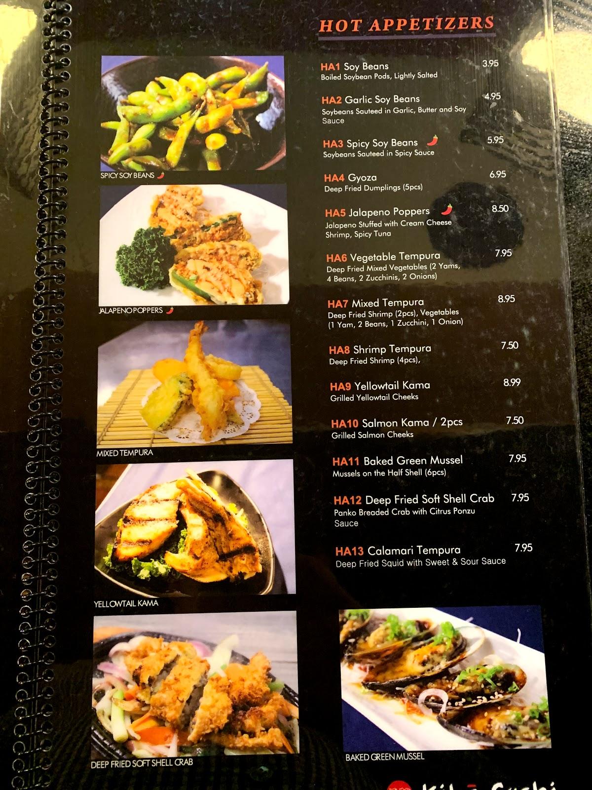 Menu at Kibo Sushi restaurant, Ventura