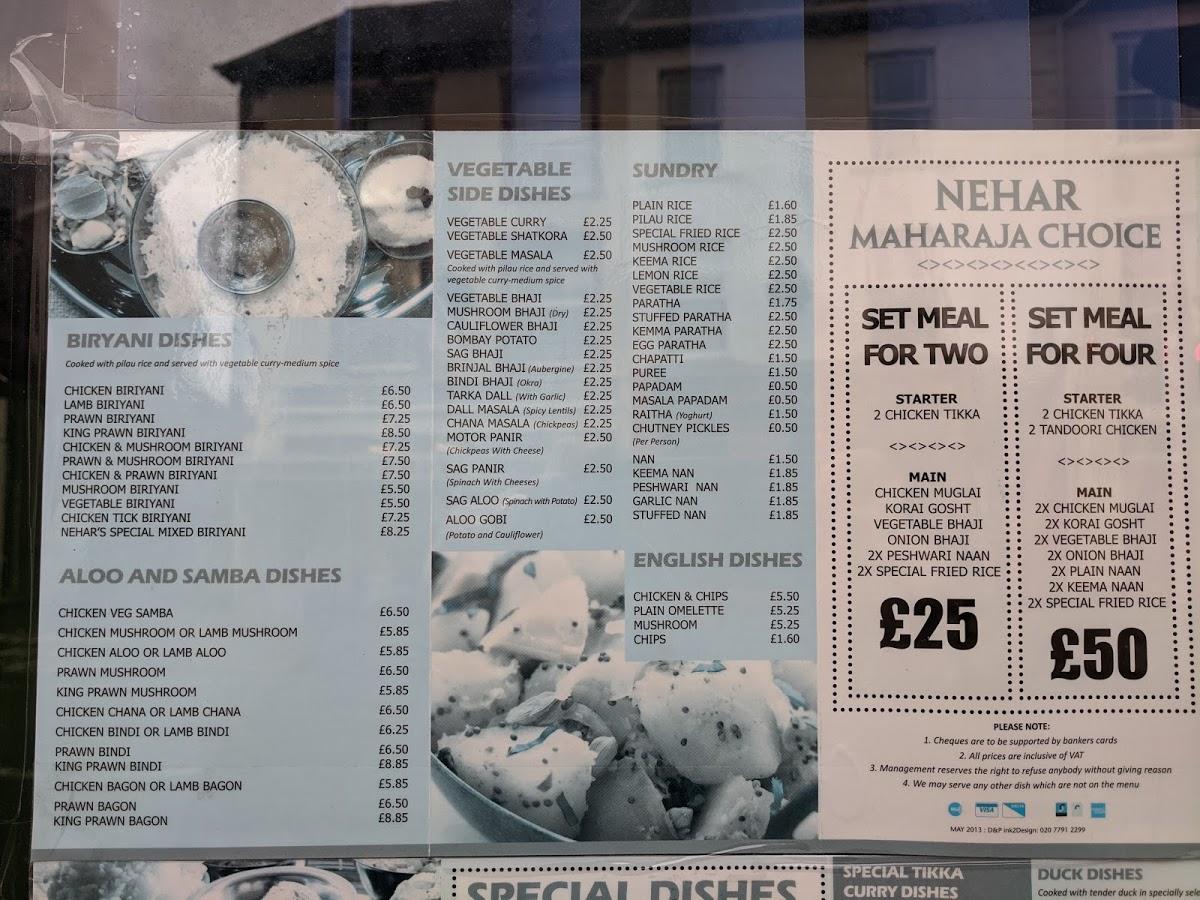 Menu at Nehar Indian Takeaway fast food, Lampeter