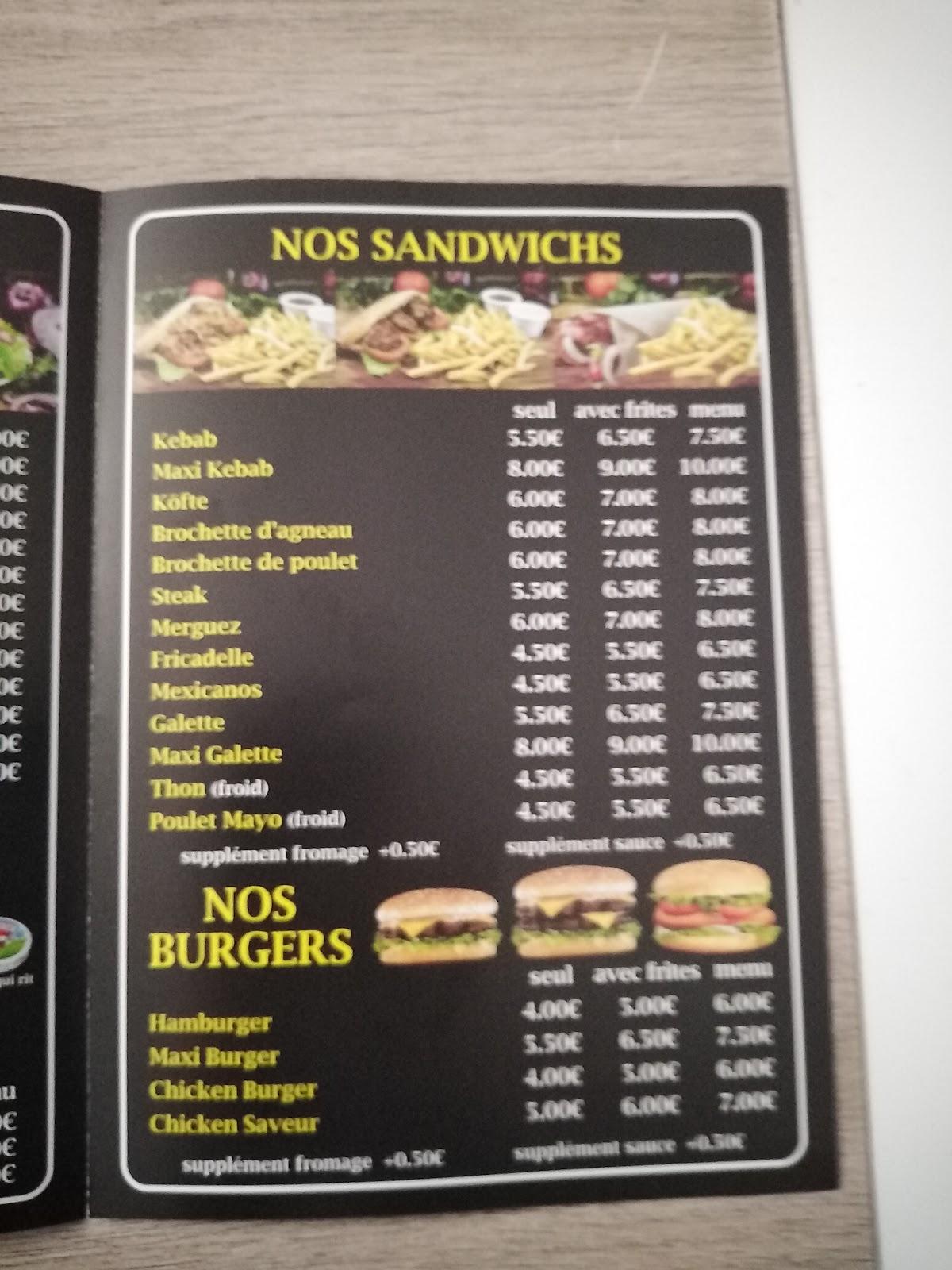Menu au New istanbul restaurant, Avion