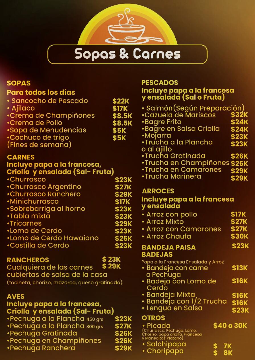 Menu at SOPAS Y CARNES. CENTRO NORTE restaurant, Tunja