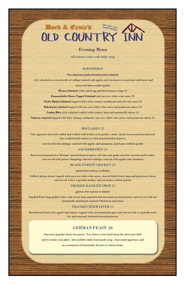 Menu at Barb & Ernie's Restaurant, Edmonton