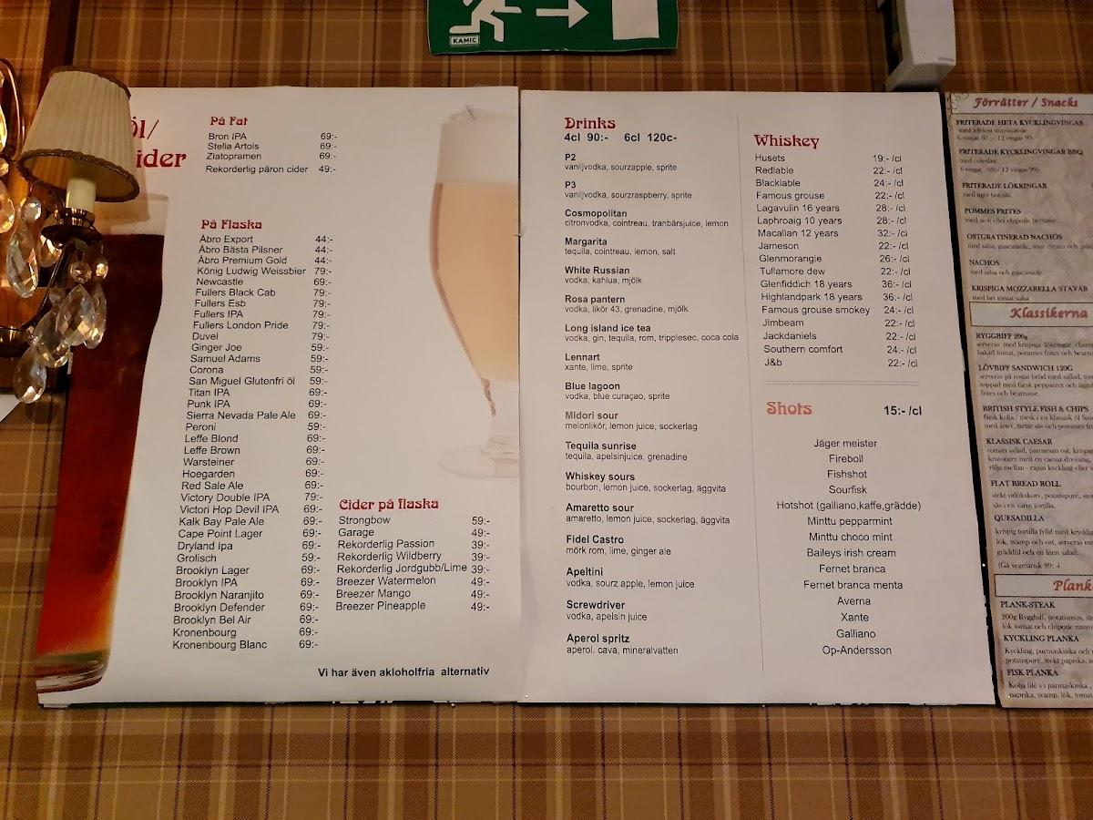 Menu at Dovas pub & bar, Stockholm, Hornsgatan 90