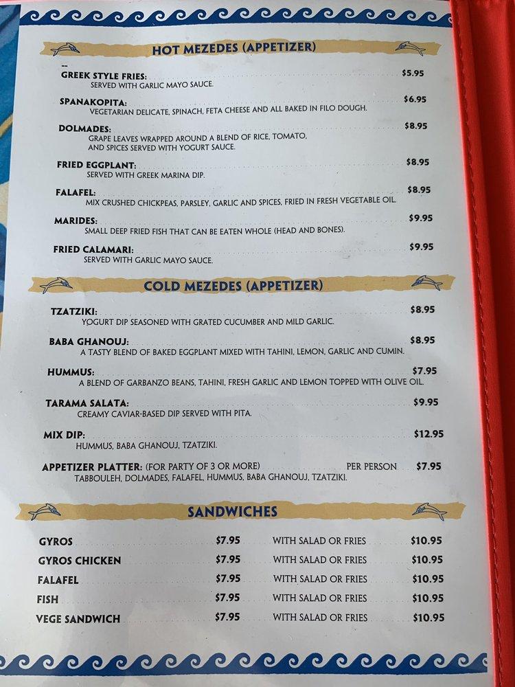 Menu at Greek Marina restaurant, Honolulu