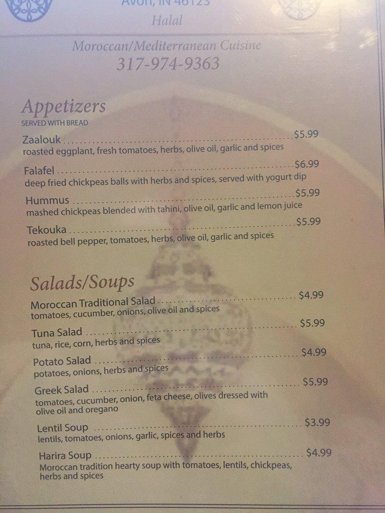 Menu at Kaza Maza Moroccan / Mediterranean Cuisine restaurant, Avon