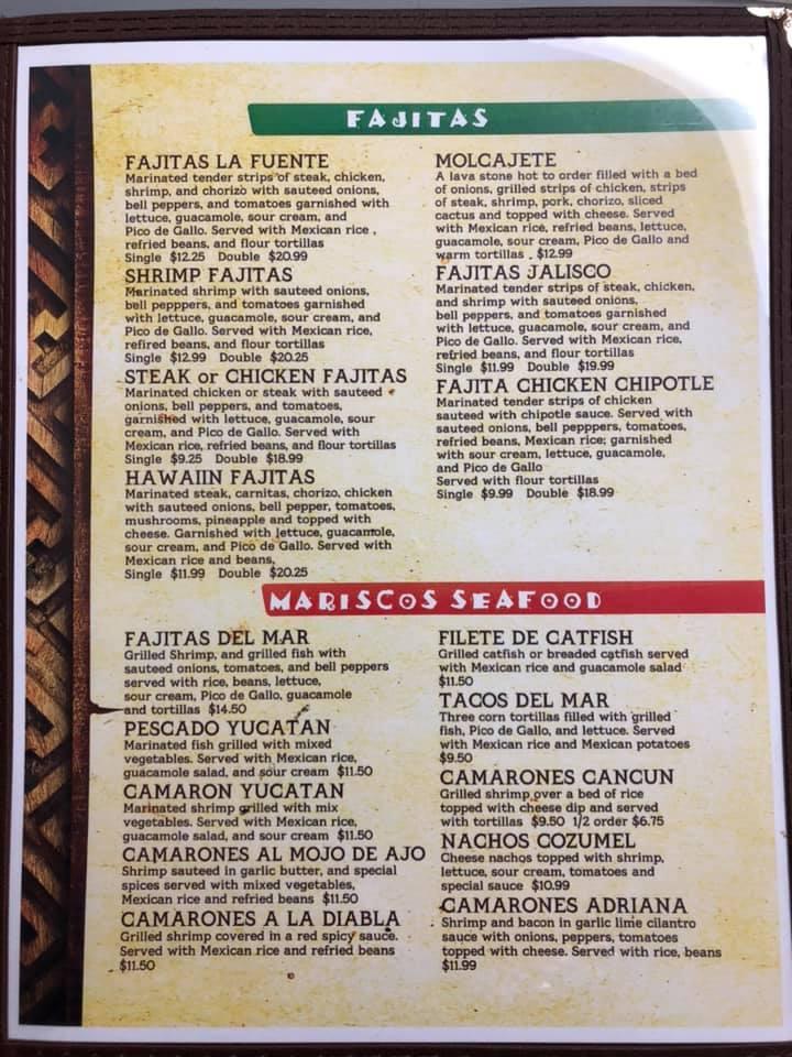 Menu at La Fuente Mexican Restaurant, Flora, E North Ave