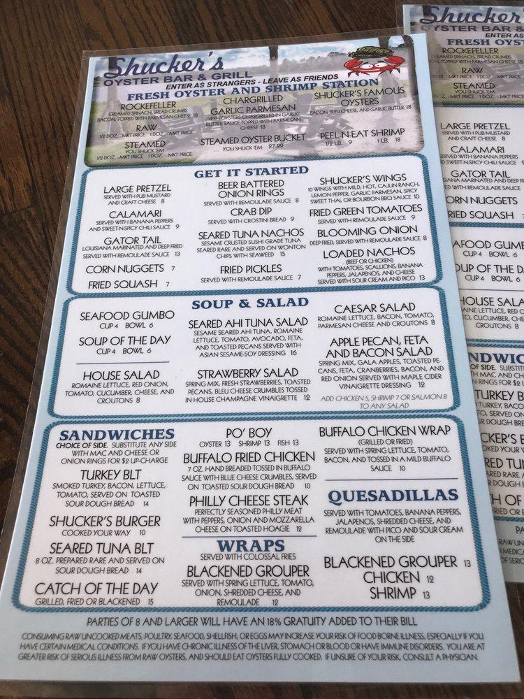 Menu at Shucker's Oyster Bar, Fernandina Beach, Old Nassauville Rd