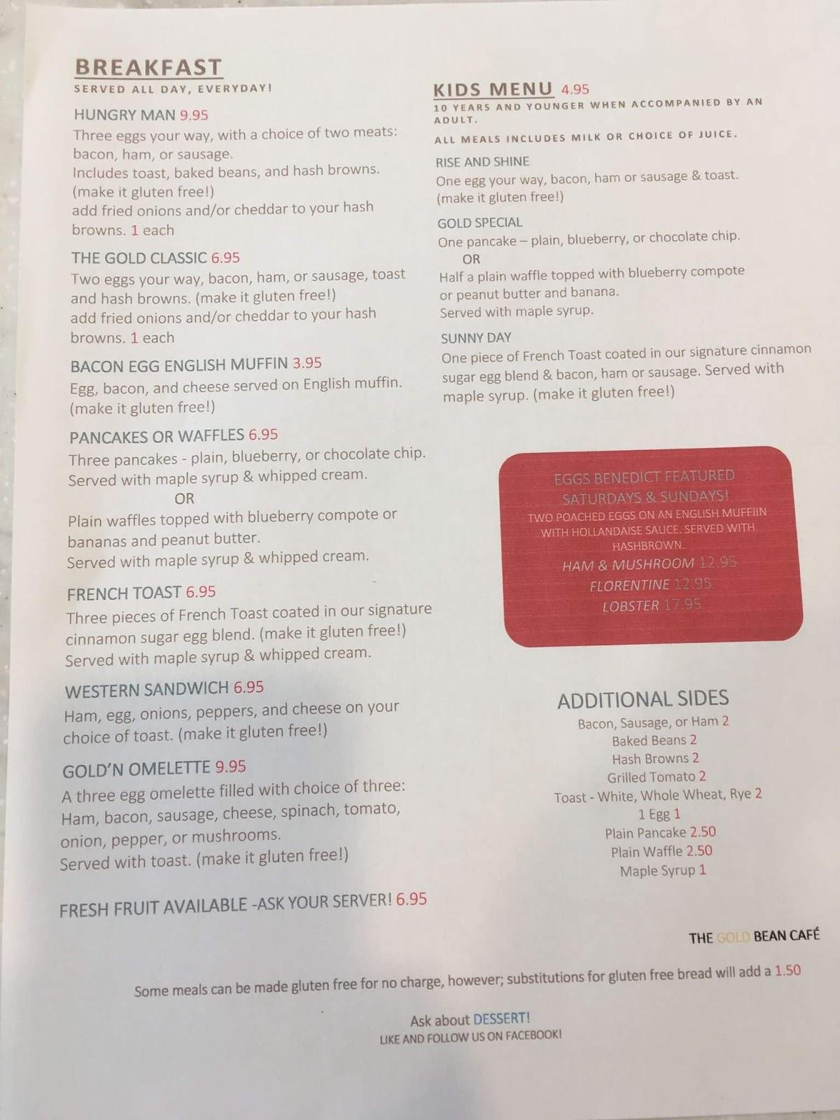 Menu at The Gold Bean Cafe, Chester Basin