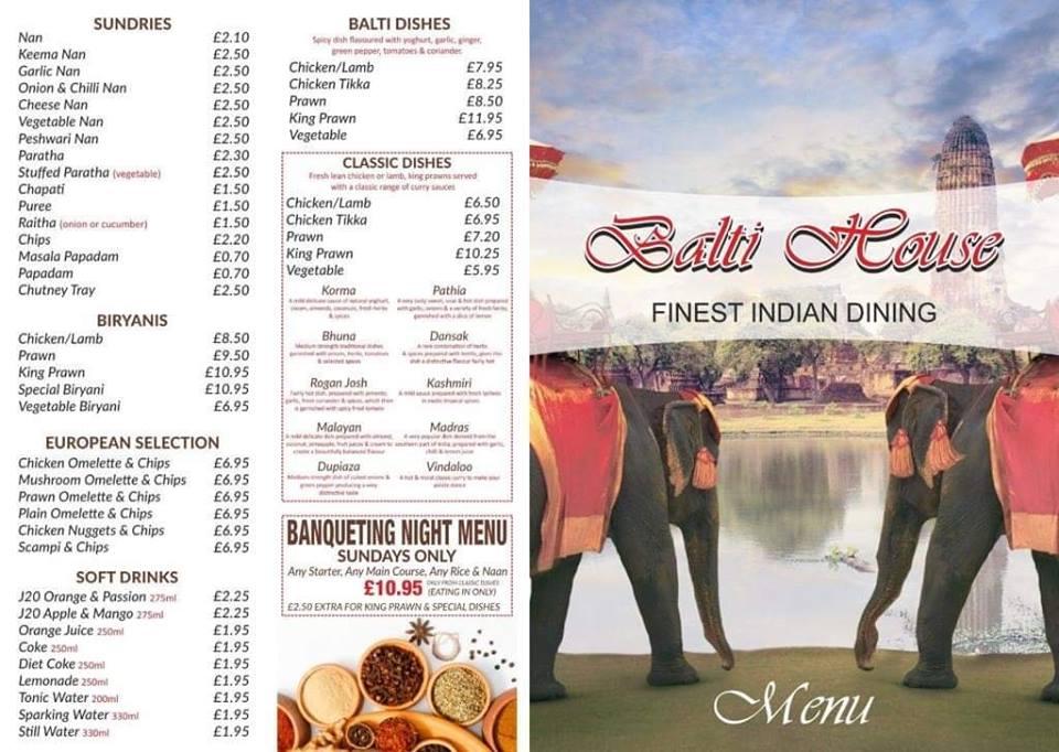 Menu at Balti House Indian Restaurant, Spilsby