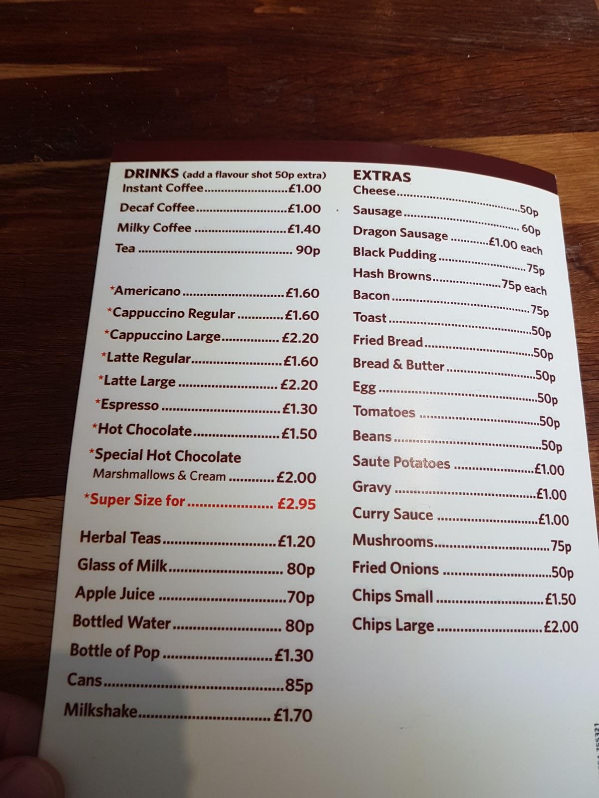 Menu at Bryn Breakfast cafe, Llanelli