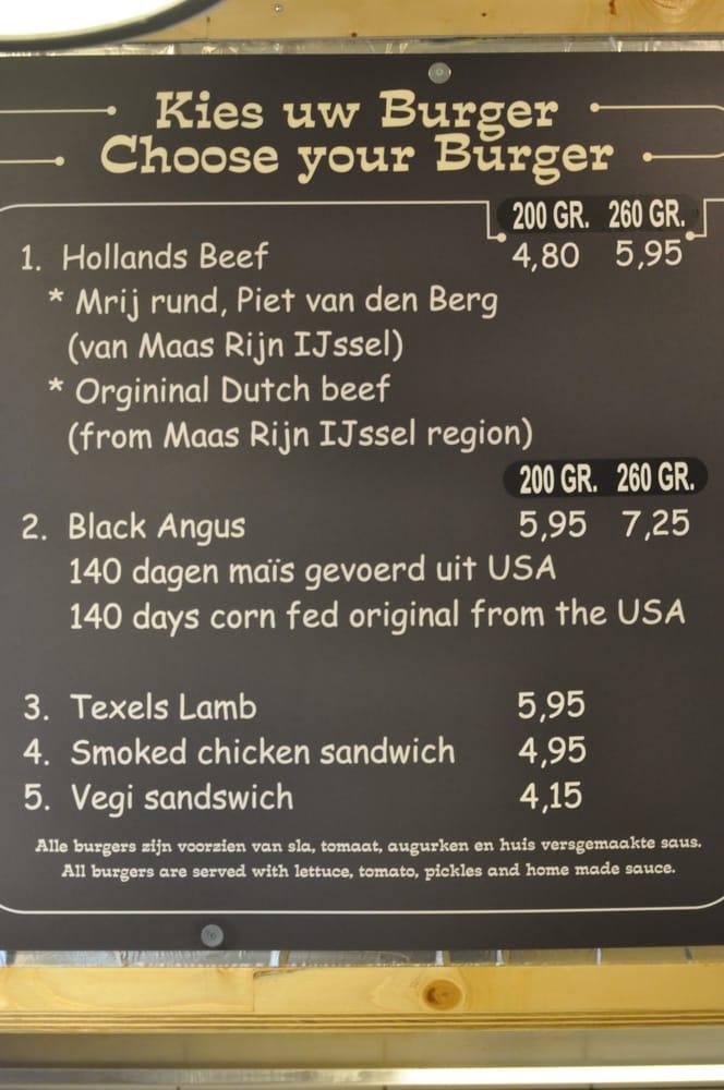 Menu at Burger Time, Amsterdam