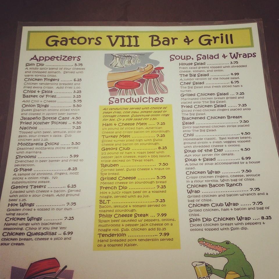 Menu at Gator's Eight Bar & Grill, Kansas City