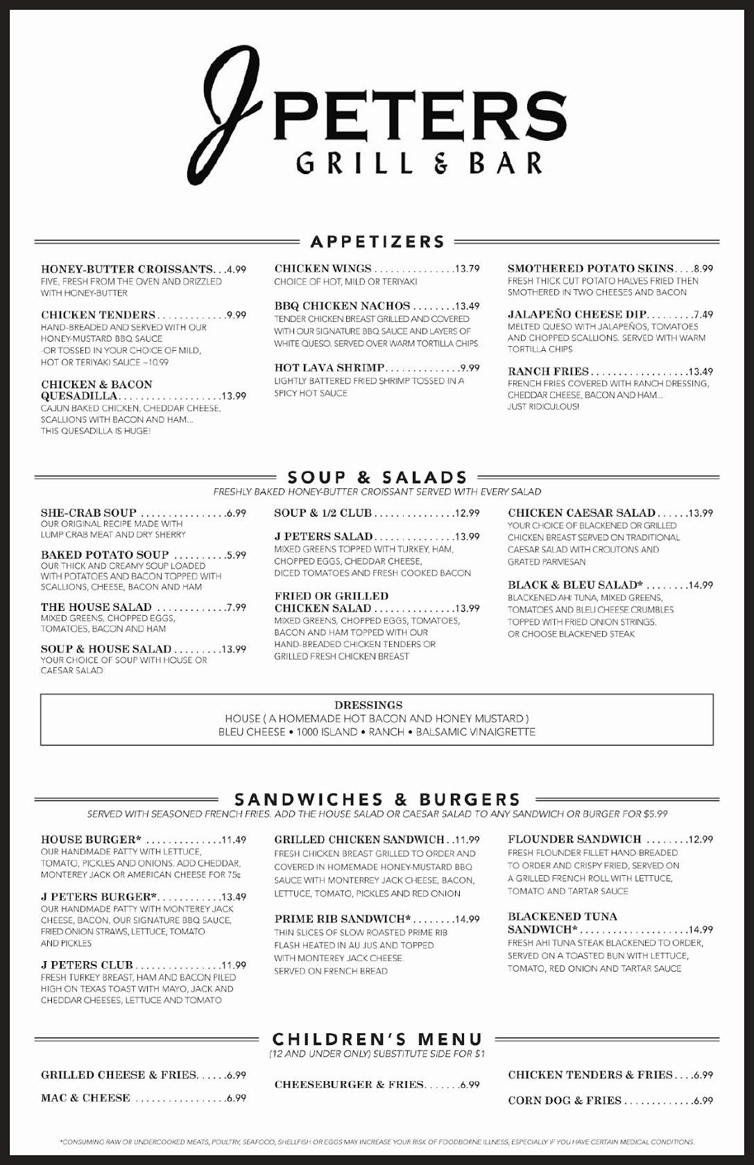 Menu at J Peters Grill & Bar - North Myrtle Beach, North Myrtle Beach