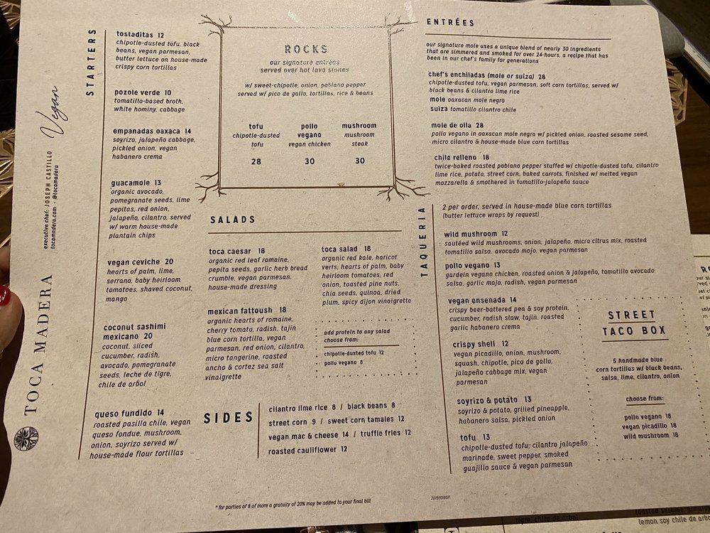 Carta del pub y bar Toca Madera Scottsdale, Scottsdale