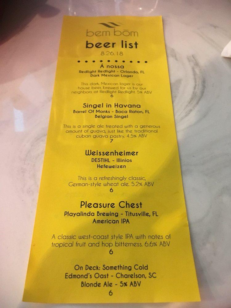Menu at Bem Bom on Corrine pub & bar, Orlando