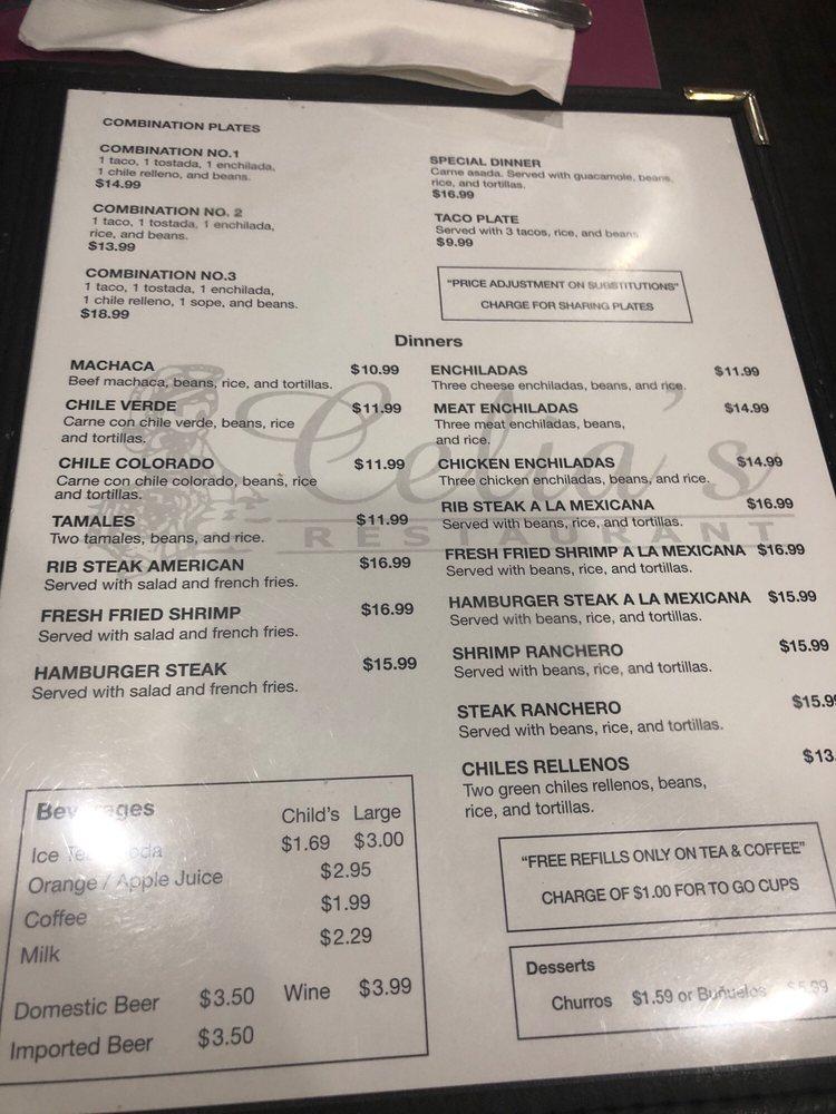 Menu at Celia's Restaurant, El Centro