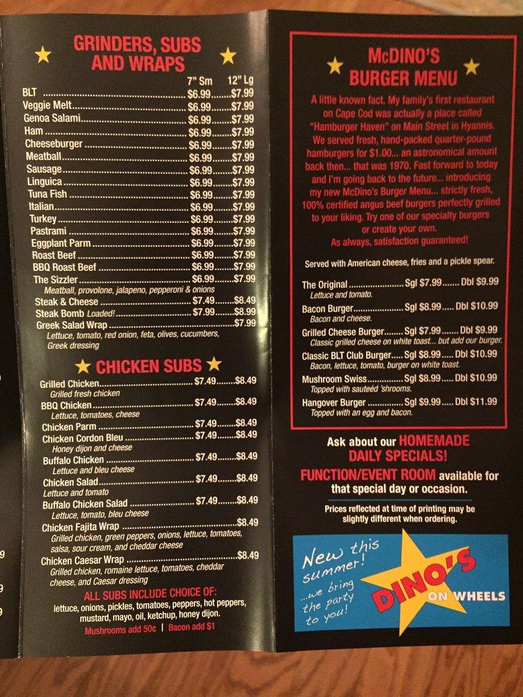 Menu at Dino’s Pizza and Dino’s Sports Bar, Mashpee