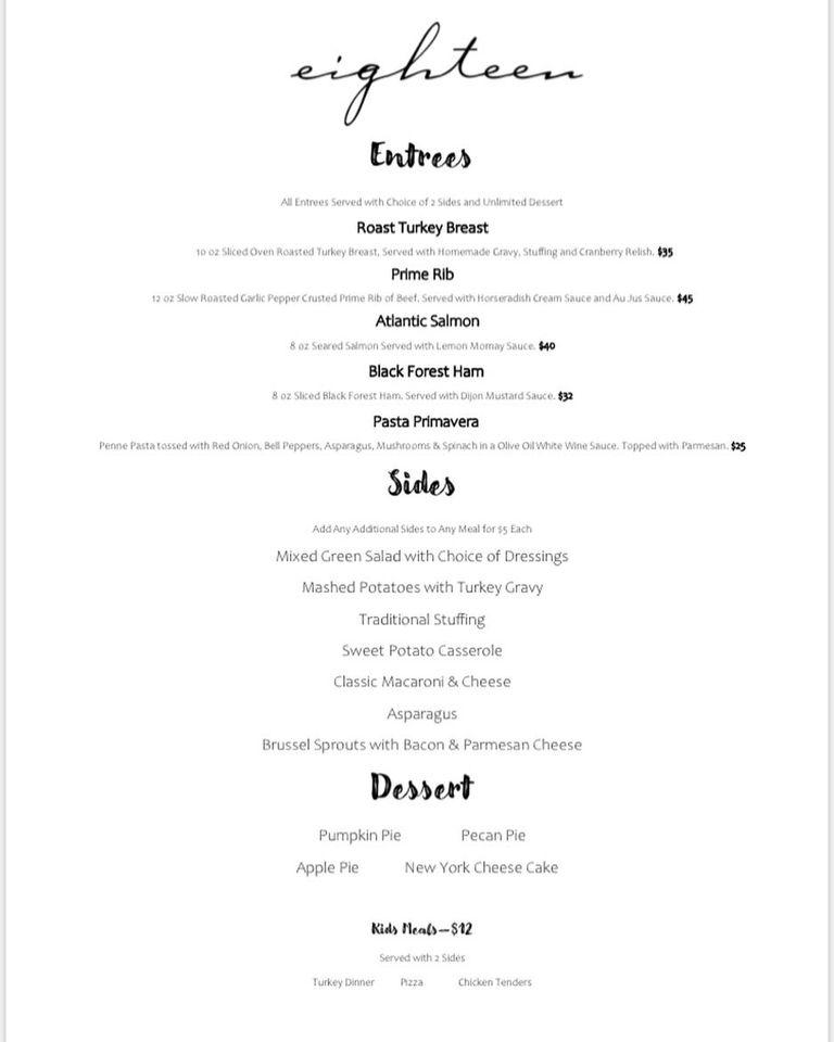 Menu at Eighteen at the Radisson pub & bar, Covington