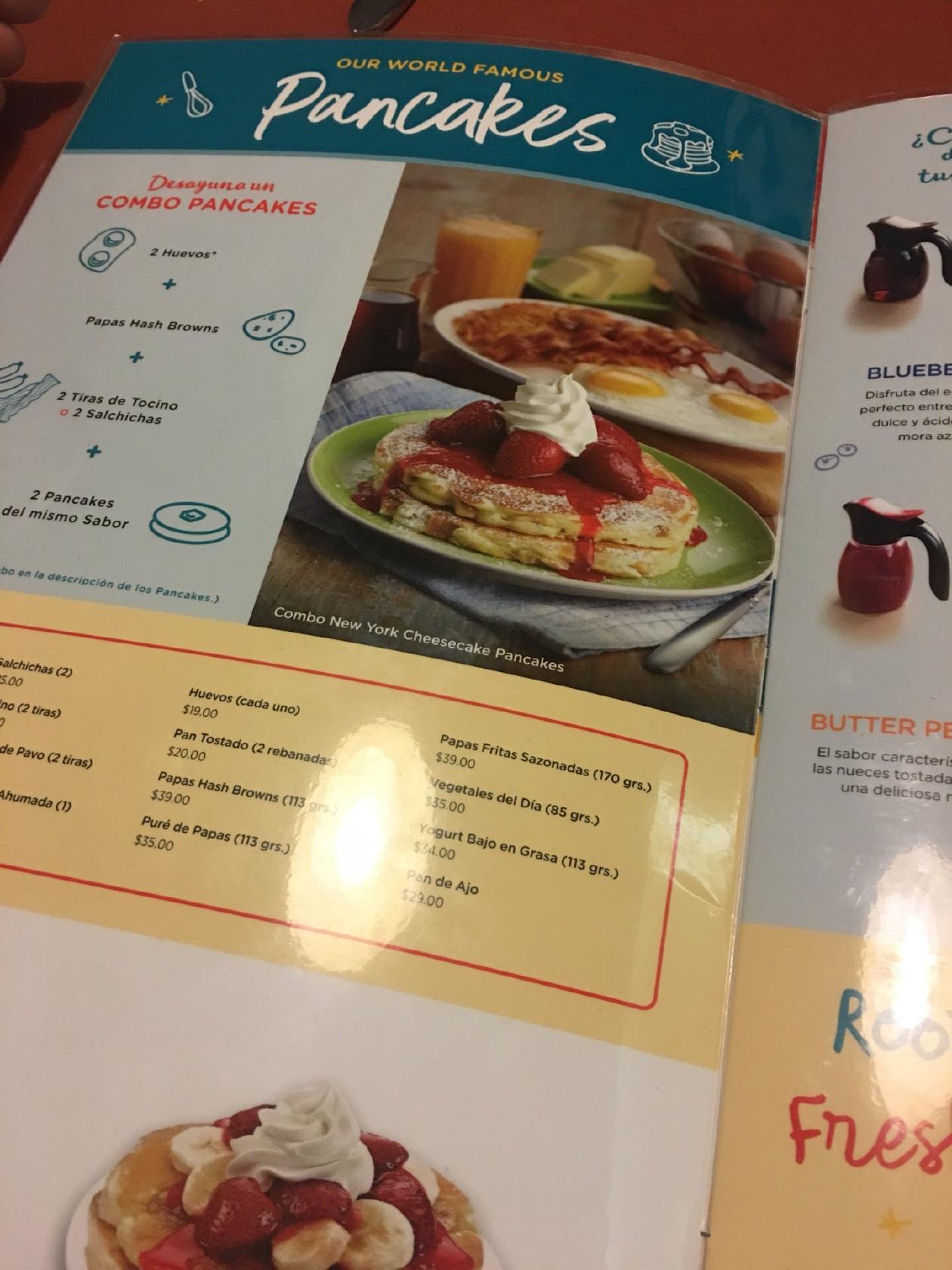 Menu at Ihop cafeteria, Monterrey, Av. Hacienda Peñuelas 6771