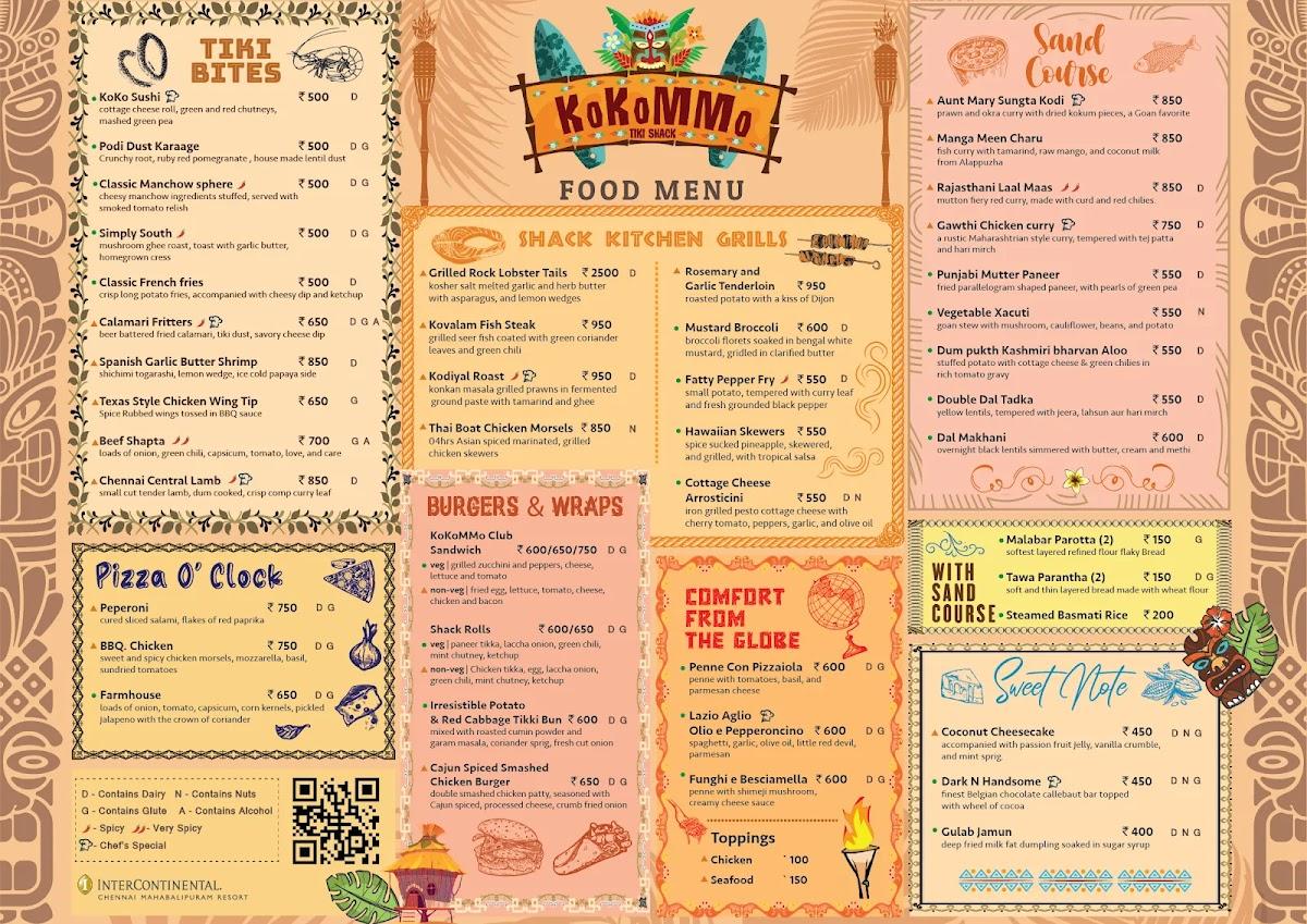 Menu at KoKoMMo Tiki Shack, Chennai