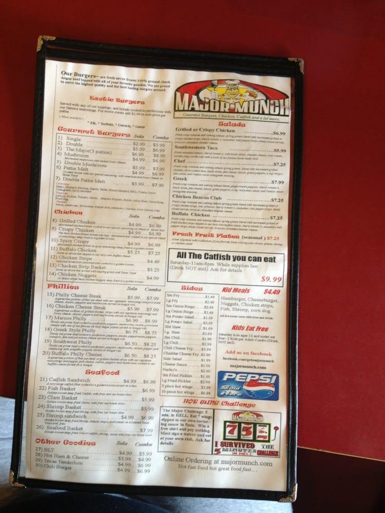 Menu at Major Munch restaurant, Evansville
