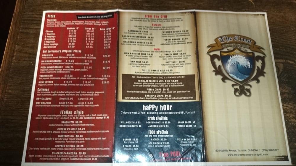 Menu at The Crest Sports Bar & Grill, Torrance