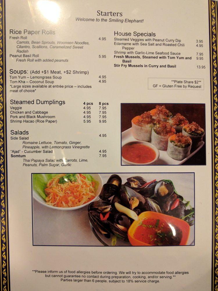 Menu at The Smiling Elephant restaurant, Nashville