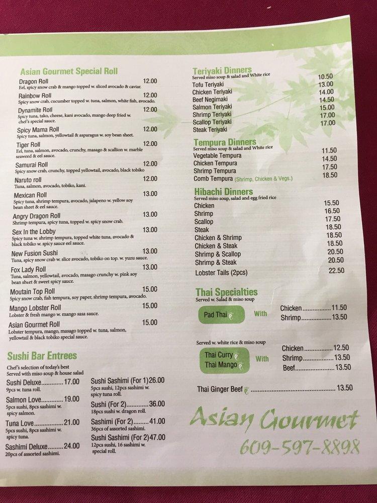 Menu at Asian Gourmet restaurant, Stafford Township
