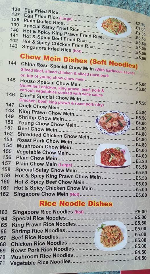 Menu at China Rose fast food, Wisbech
