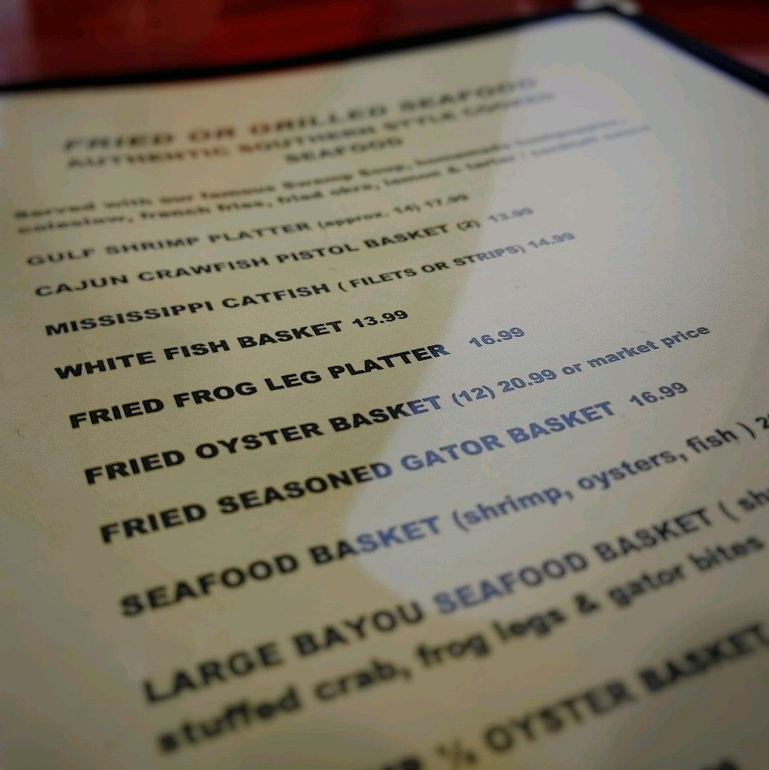 Menu at Fish River Grill restaurant, Foley