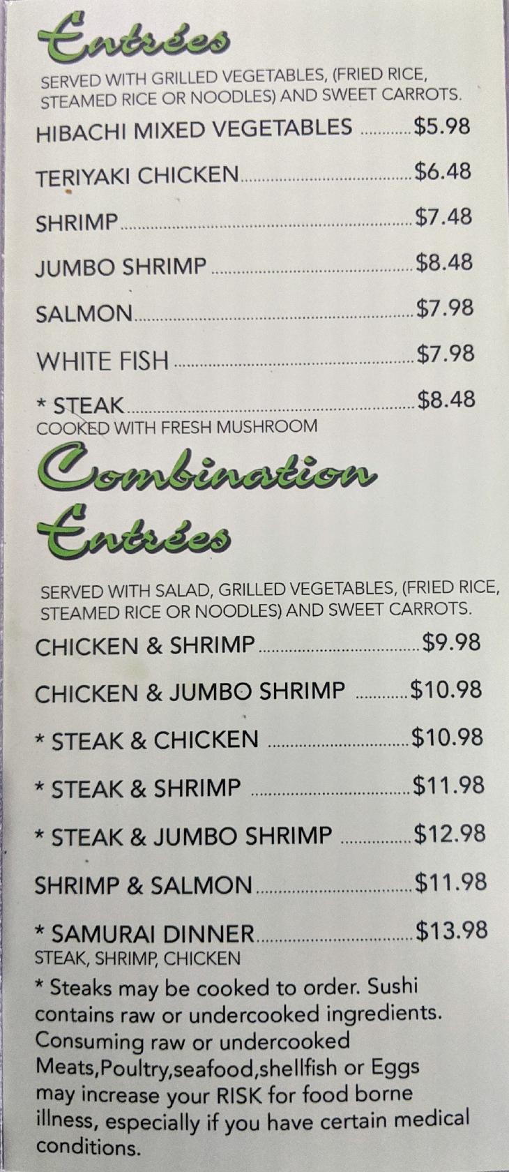 Menu at Kaze Japanese Grill restaurant, Walkertown