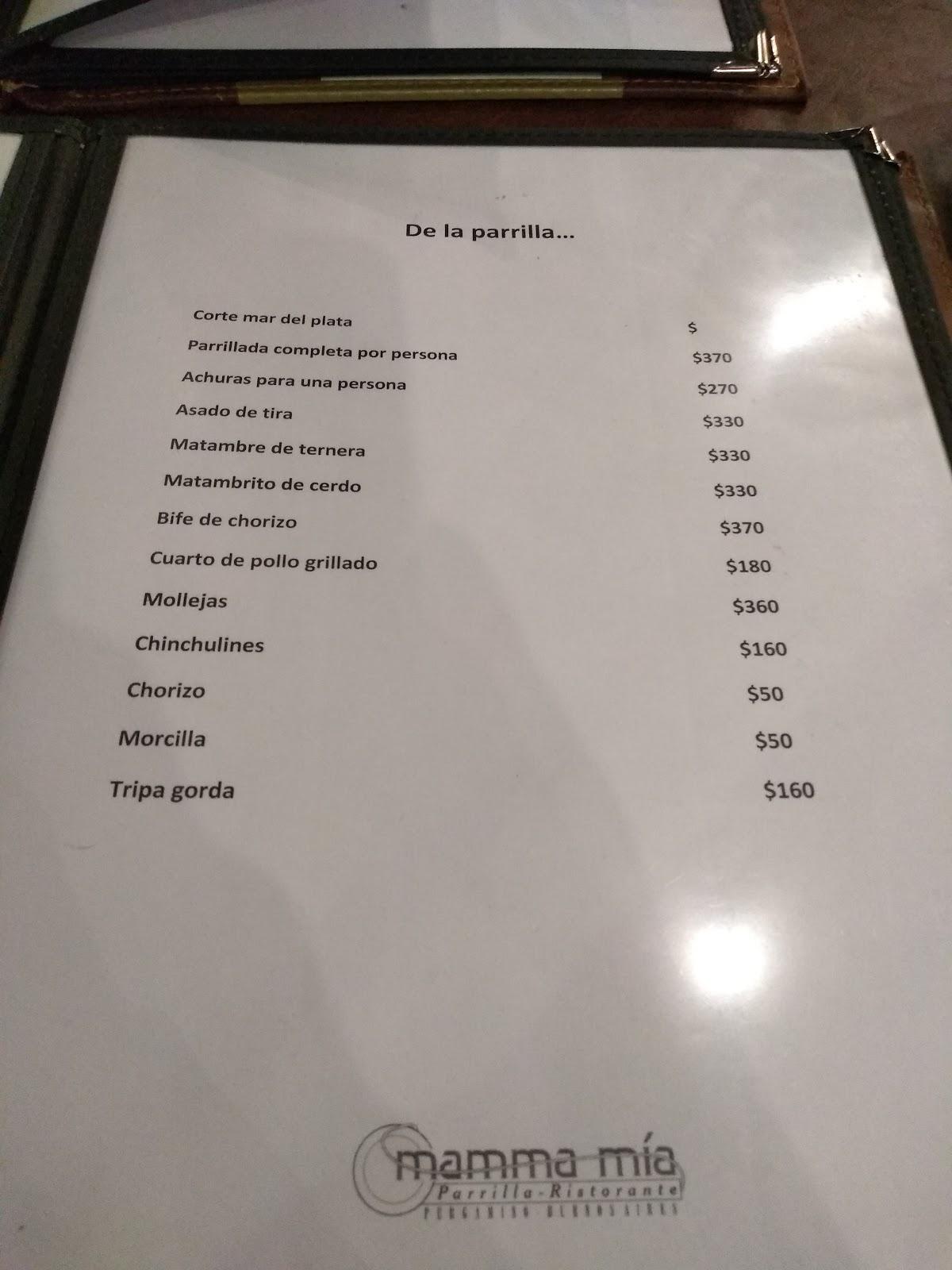 Carta del restaurante Mamma Mia, Pergamino
