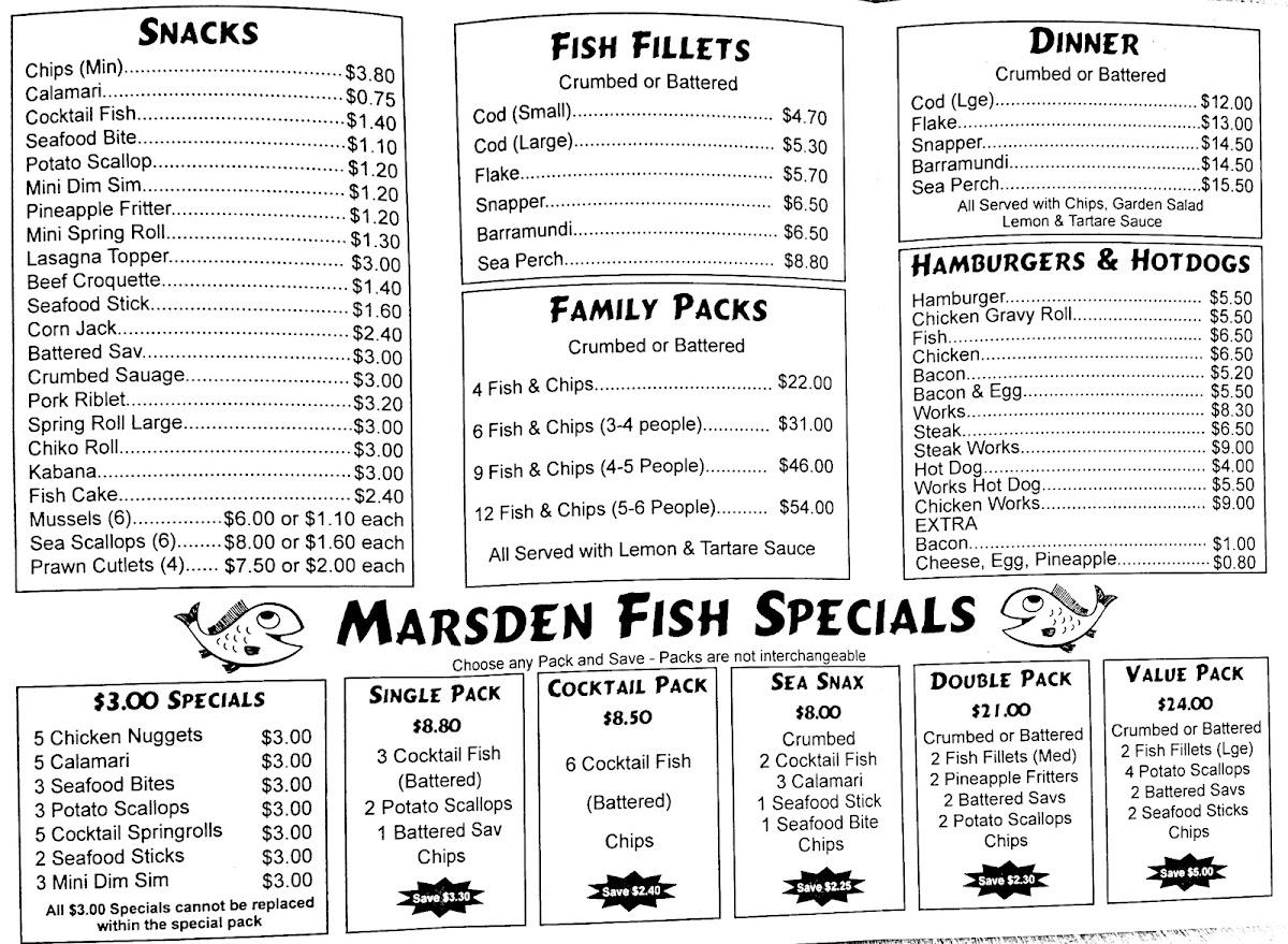Menu at Marsden Fish & Takeaways fast food, Marsden