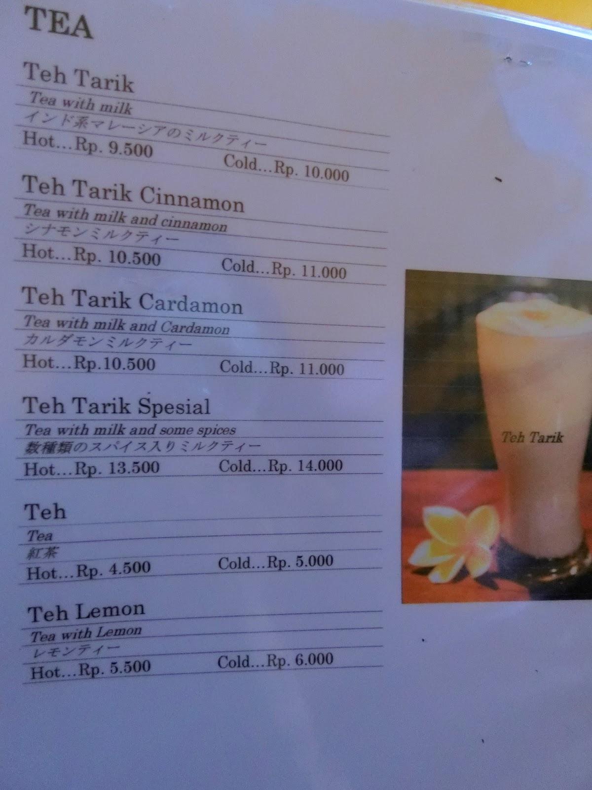 Menu at Roti Canai Dan Teh Tarik restaurant, Denpasar