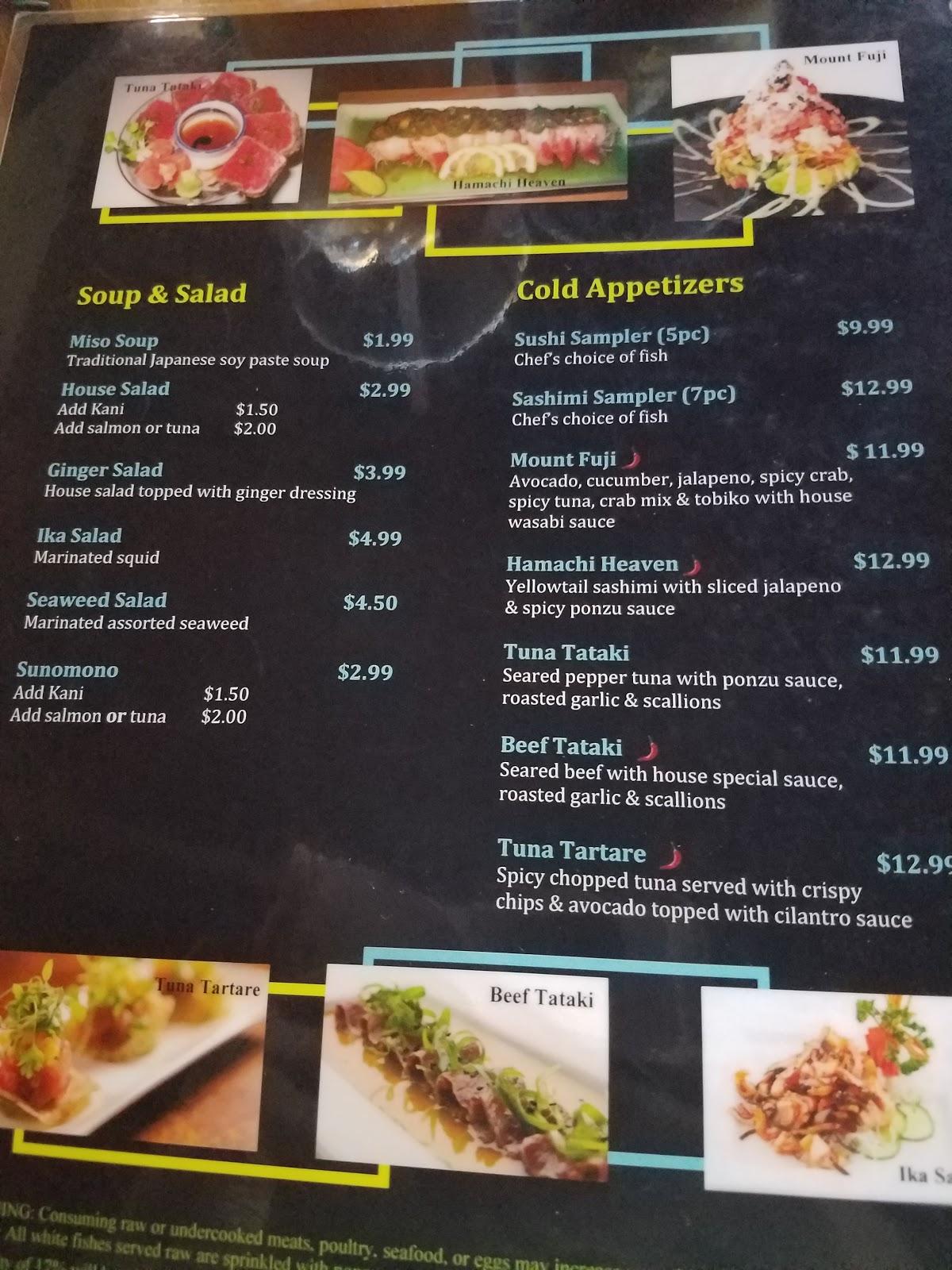 Menu at Sushi NiNi restaurant, Round Rock