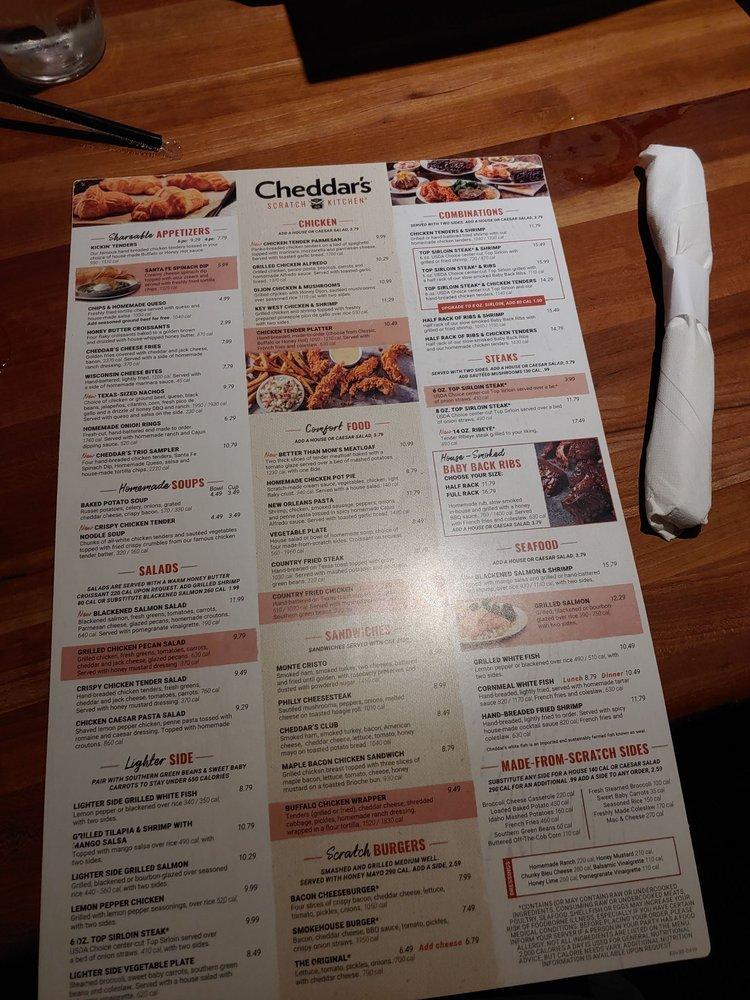 Menu at Cheddar's Scratch Kitchen restaurant, Jacksonville
