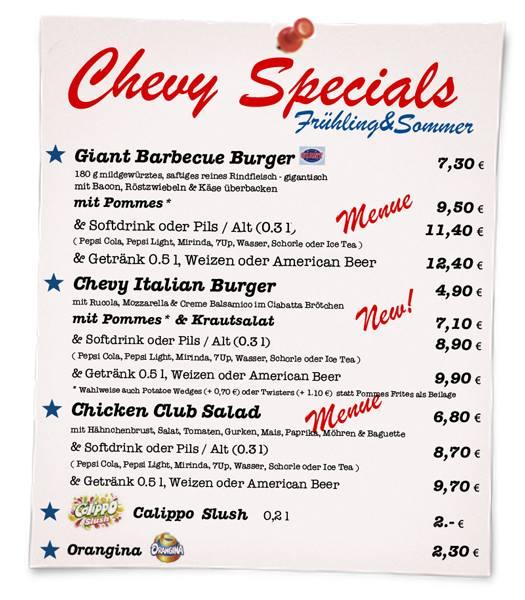 Speisekarte von Chevy Diner Marburg restaurant, Marburg