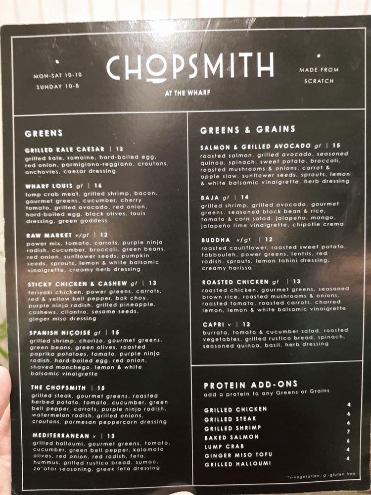 Menu at Chopsmith restaurant, Washington