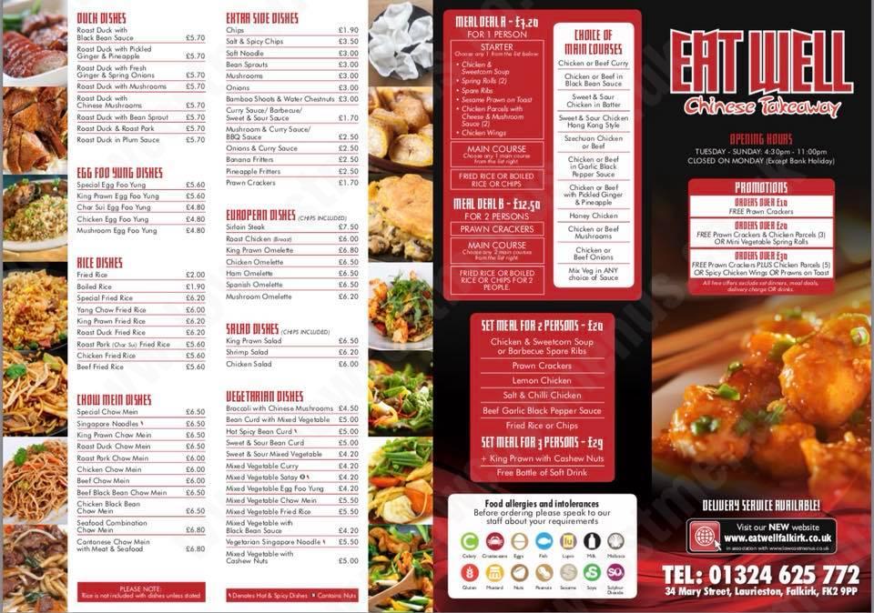Menu at Eat Well Chinese Takeaway restaurant, Falkirk
