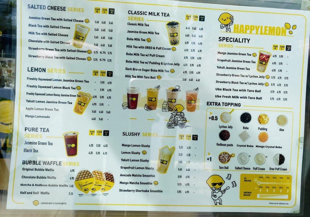 Menu at Happy Lemon restaurant, Portland, Southwest Bridgeport Road