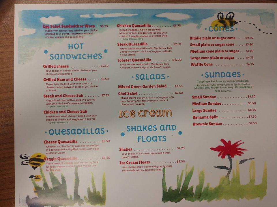 Menu at Harris's Harborside Takeout restaurant, Ellsworth