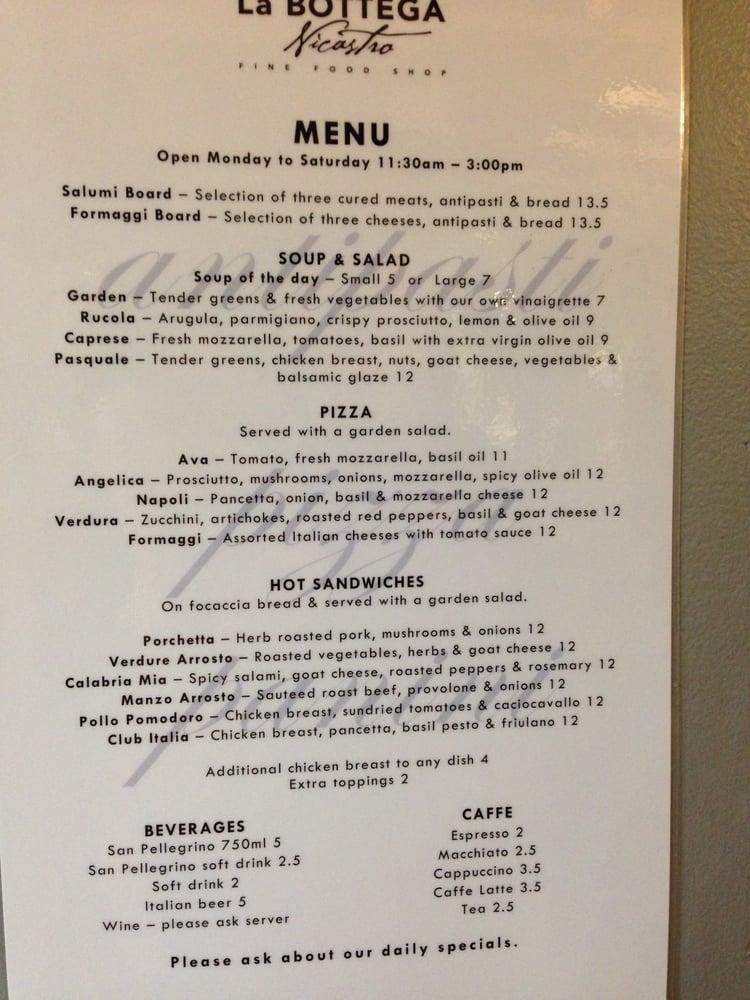 Menu at La Bottega Nicastro, ByWard Market restaurant, Ottawa
