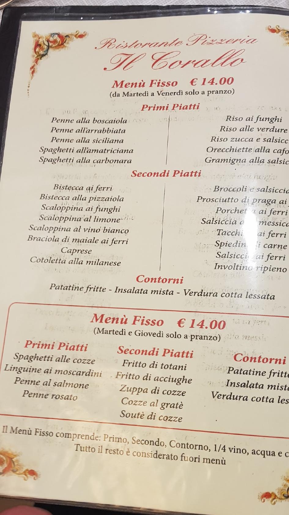 Menu da Ristorante Pizzeria Il Corallo sas, Novellara
