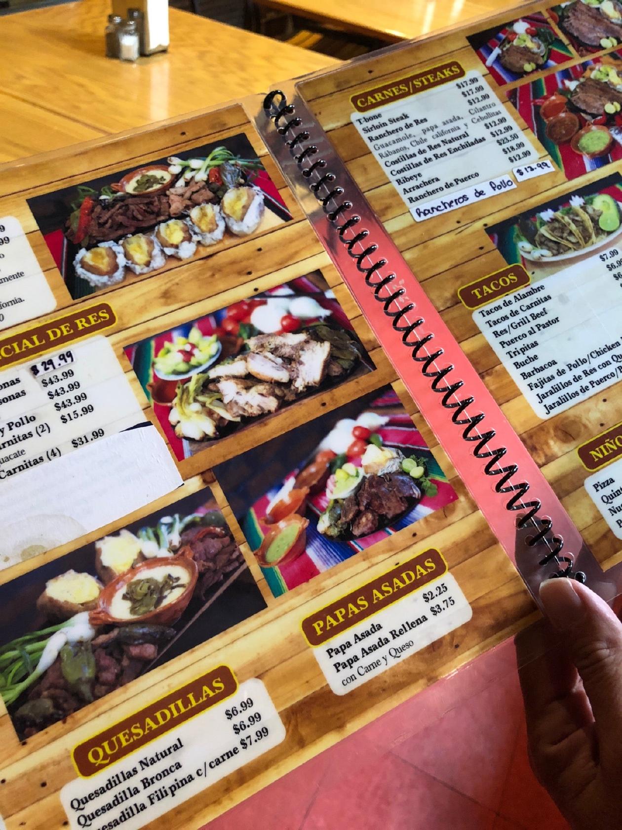 Menu at Tacos Toro Bronco restaurant, El Paso, Montana Ave