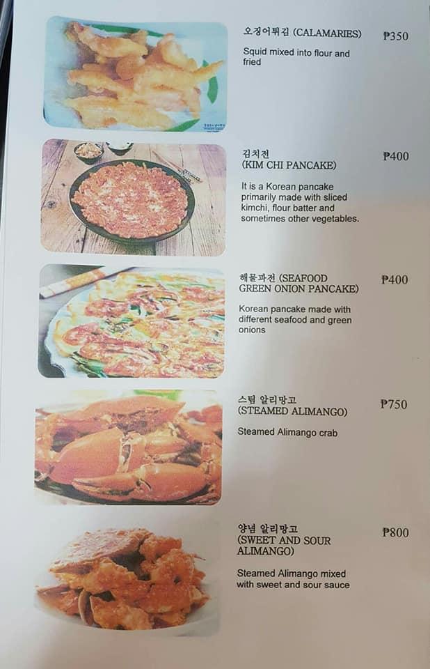 Menu at Thai Fusion restaurant, Olongapo
