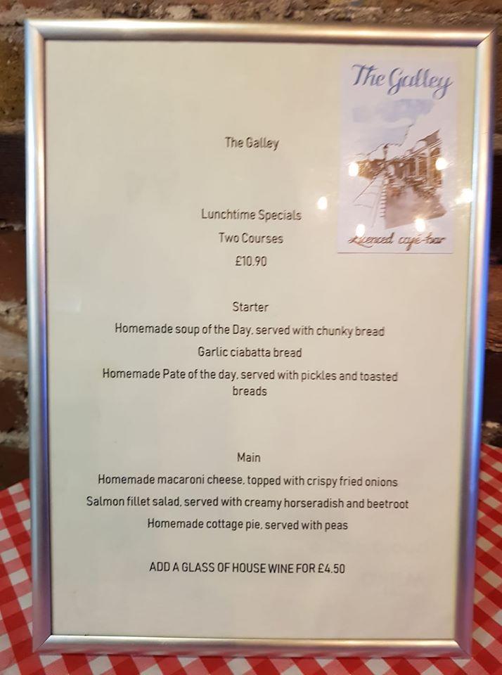 Menu at The Galley restaurant, Ramsgate