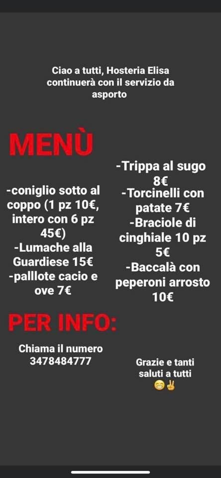 Menu da Hostaria Elisa ristorante, Guardiagrele