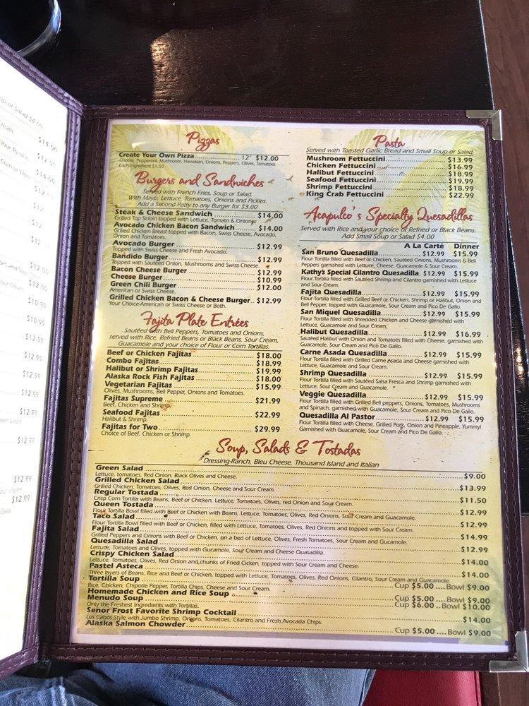 Menu at Acapulco Mexican Restaurant, Soldotna, Sterling Hwy