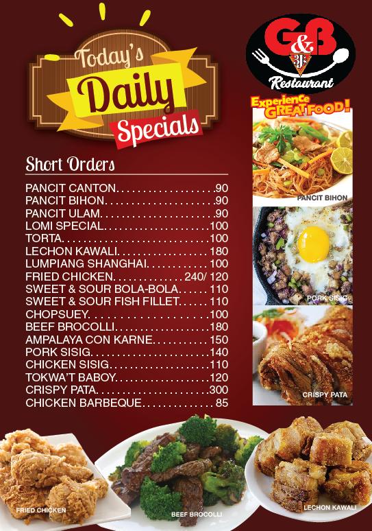 Menu at 3Js Restaurant, Paete