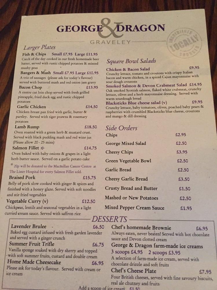 Menu at George & Dragon pub & bar, Stevenage