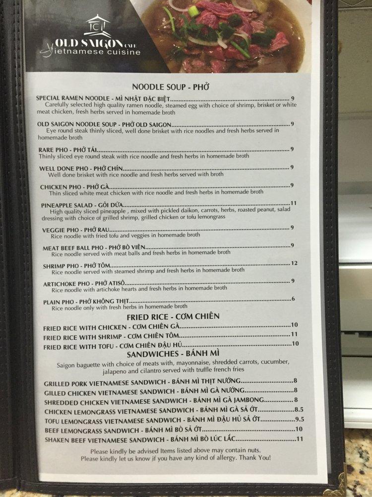 Menu at Old Saigon Cafe, Houston